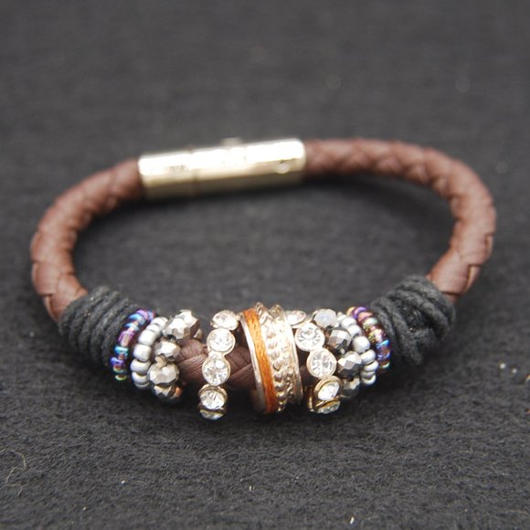 Unbranded | Jewelry | Brown Black Braided Leather Bracelet With Roller ...